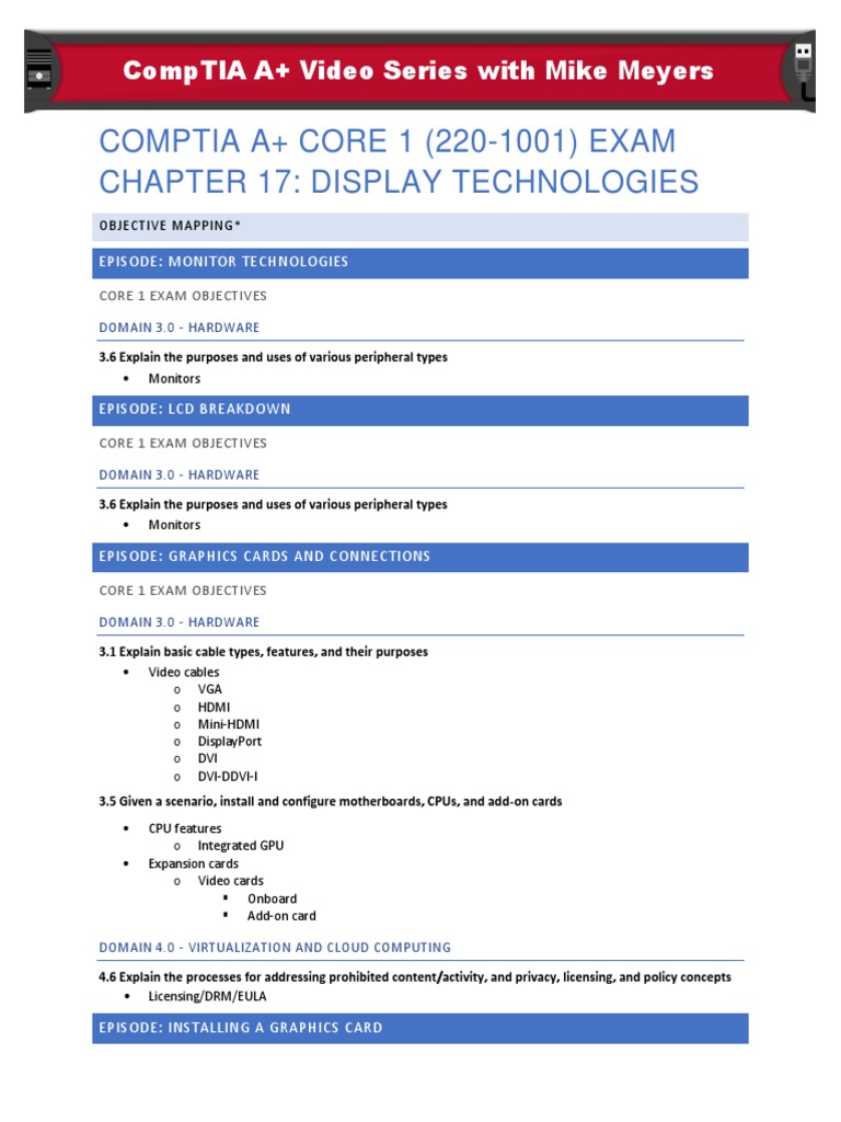 COMPTIA A+ CORE 1 (220-1001) EXAM Chapter 17: Display Technologies ...