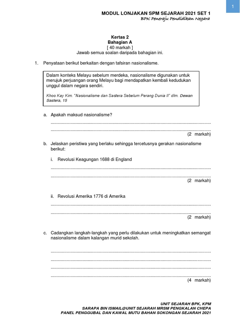 Set 1 Kertas 2 Modul Lonjakan SPM 2021 BPK | PDF