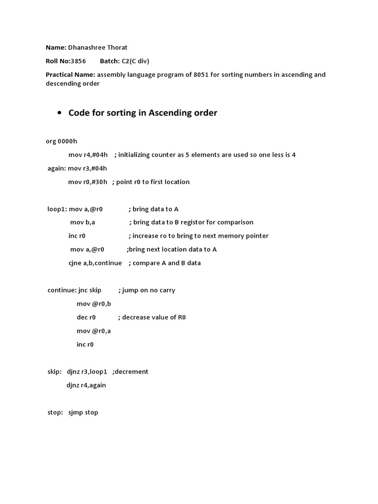 Code For Sorting in Ascending Order | PDF | Computers