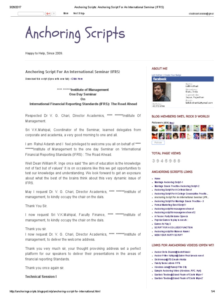 Anchoring Scripts - Anchoring Script For An International Seminar (IFRS) | PDF | International ...