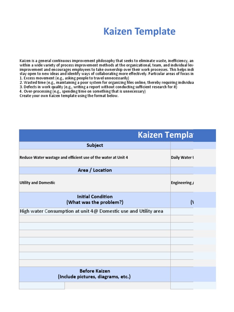 Kaizen Template for Water Efficiency | PDF | Water | Business