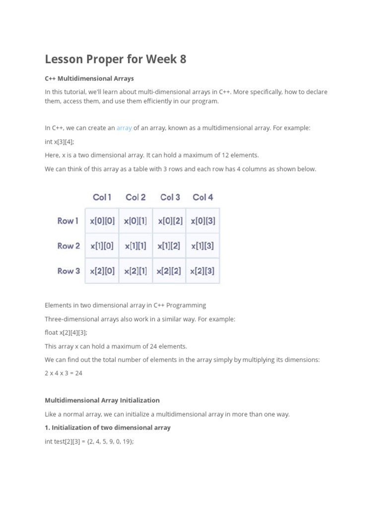 Lesson Proper For Week 8 C Multidimensional Arrays Pdf Array Data Structure Data Management 1219