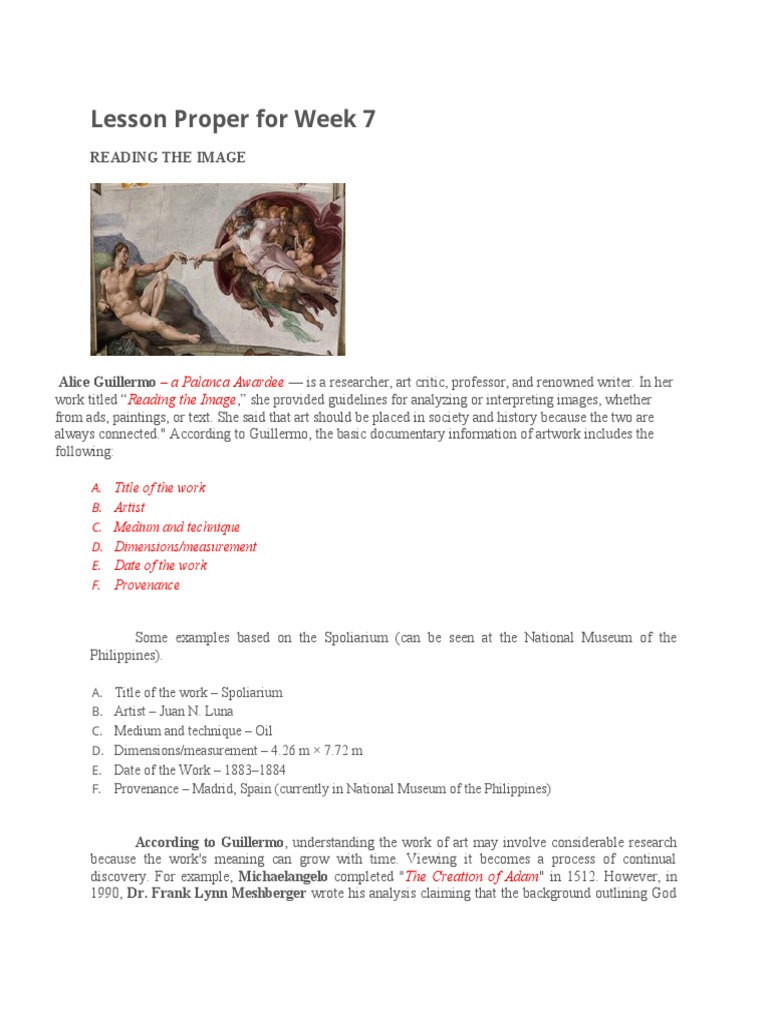 Lesson Proper For Week 7: Reading The Image | PDF | Semiotics | Art History