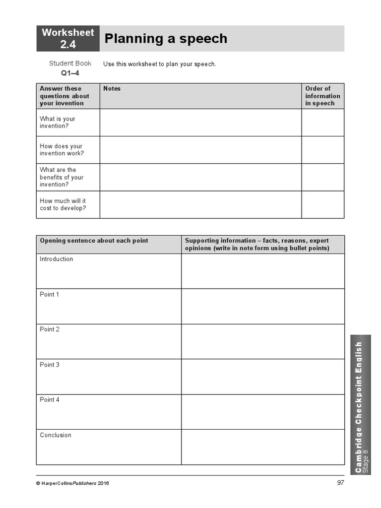 Planning A Speech: Worksheet | PDF | Career & Growth
