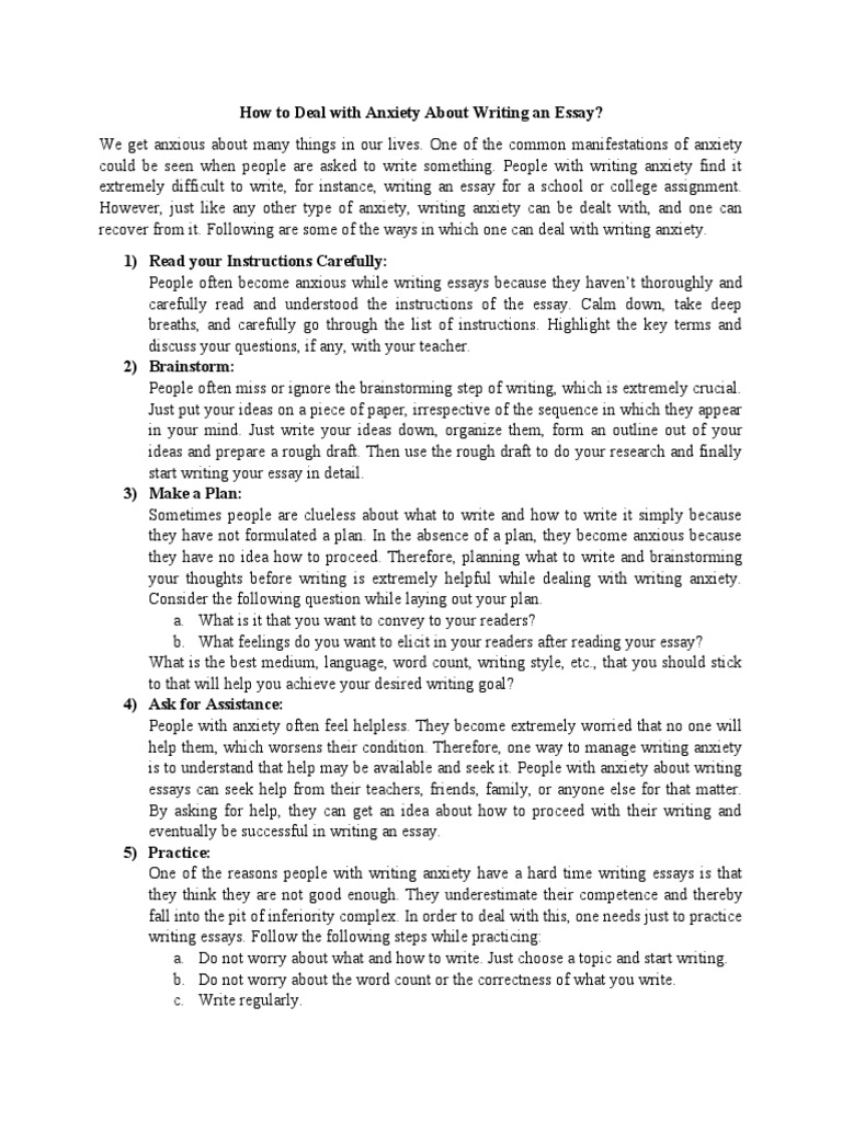 How To Deal With Anxiety About Writing An Essay? | PDF | Anxiety | Essays