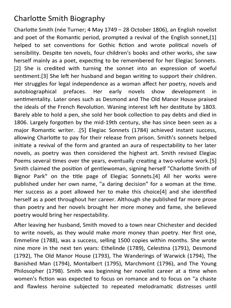 Charlotte Smith Biography | PDF | The Arts | Poetry