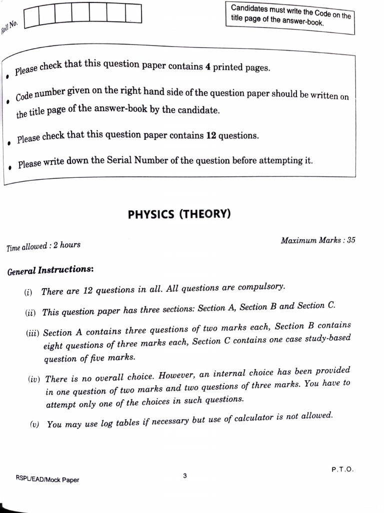 3rd Pre Board Physics Question Paper and Answers | PDF | Nuclear Force ...