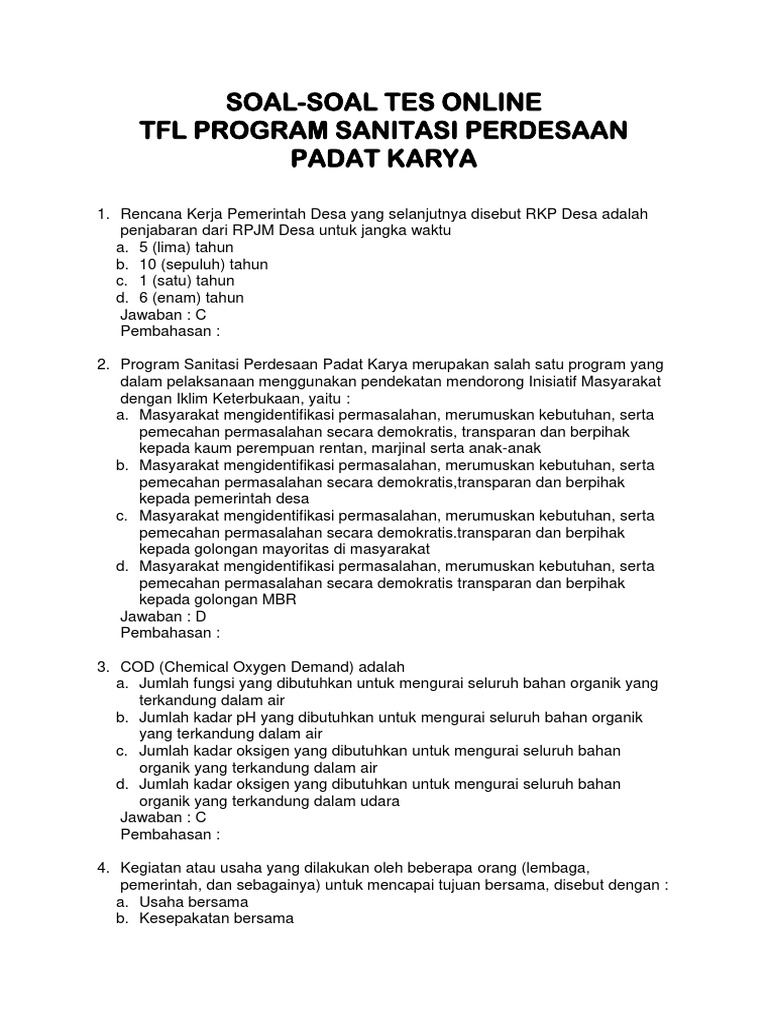 Soal Soal Tes Online TFL Program Sanitas | PDF