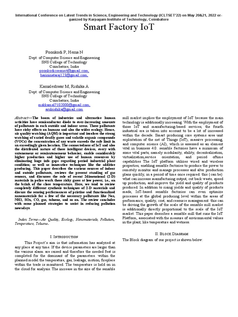 Smart Factory IoT Journal | PDF | Internet Of Things | Sensor