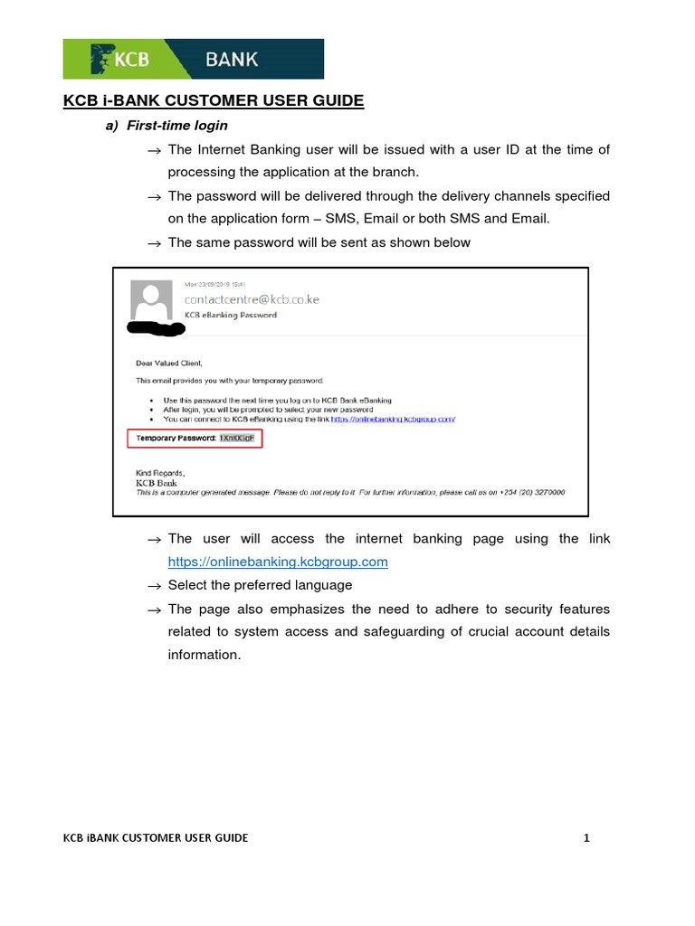 KCB I-Bank Customer User Guide: A) First-Time Login | PDF | Password ...