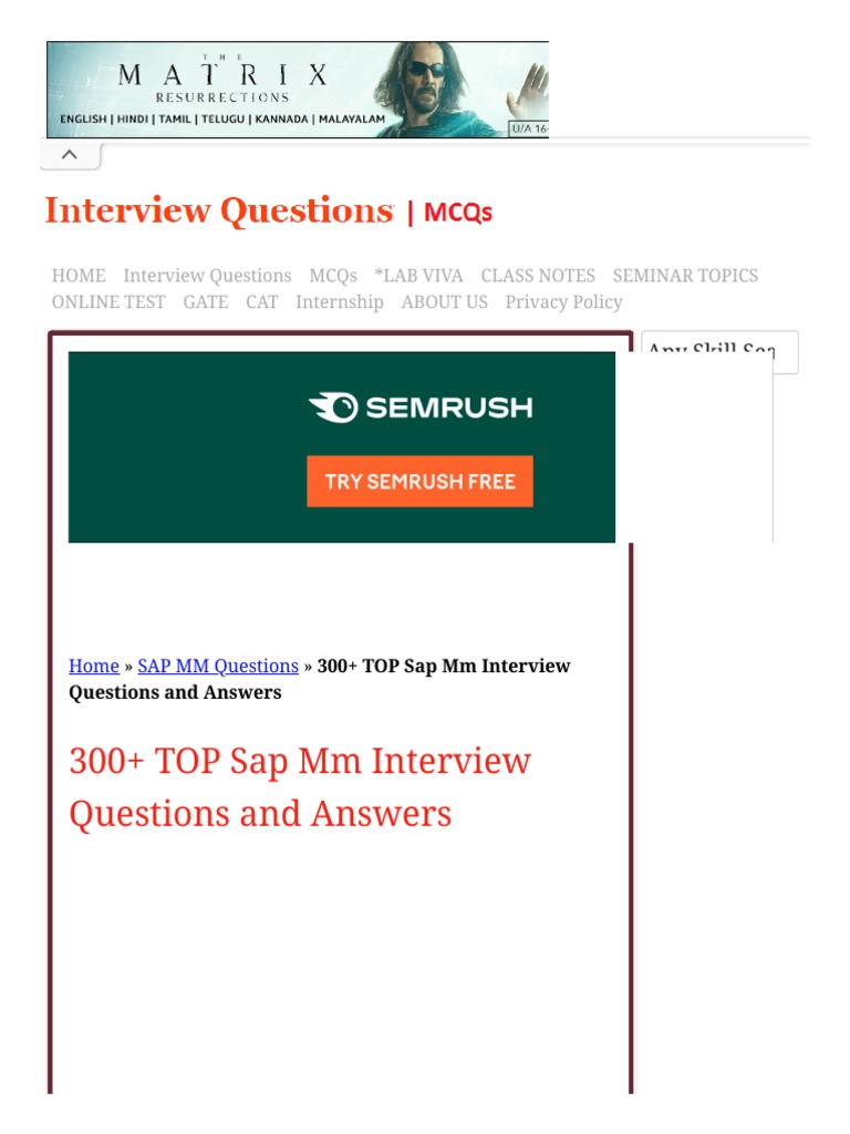 300+ TOP Sap MM Interview Questions and Answers | PDF | Client–Server ...