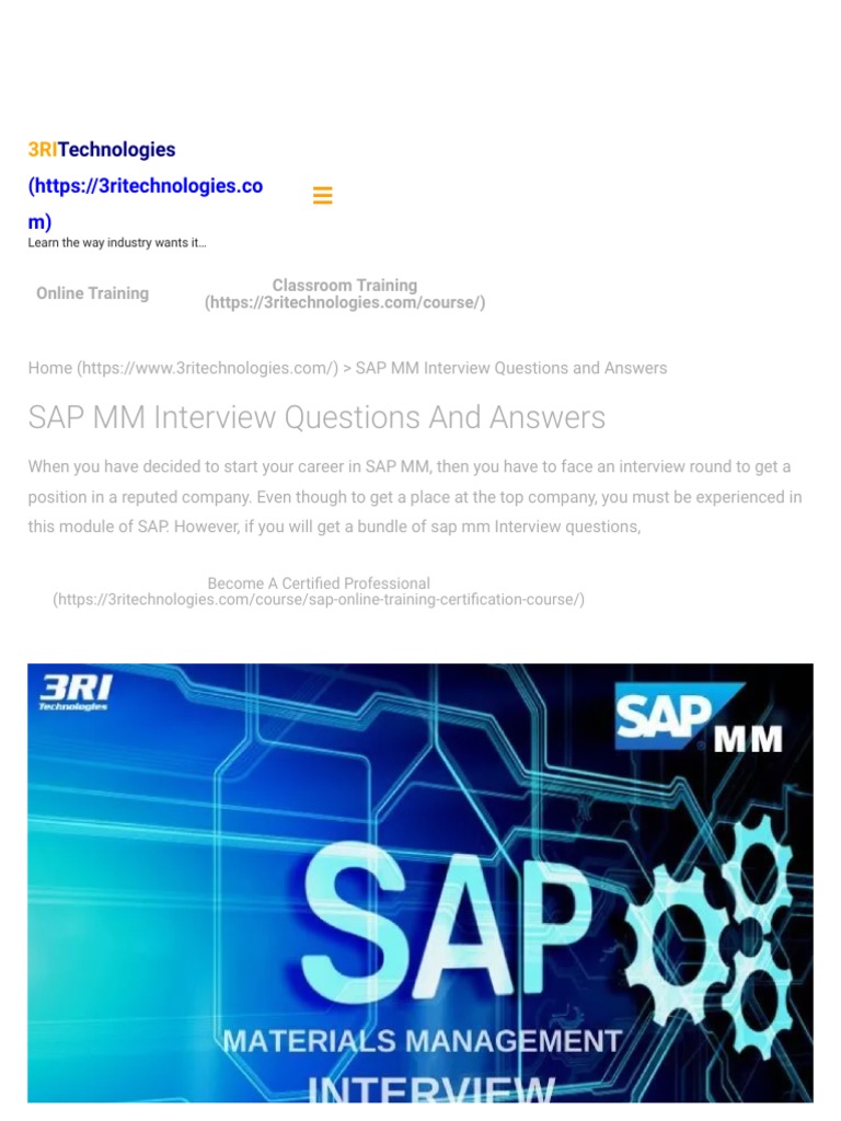 Top 50 SAP MM Interview Questions and Answers - 3RI Technologies | PDF | Request For Proposal ...