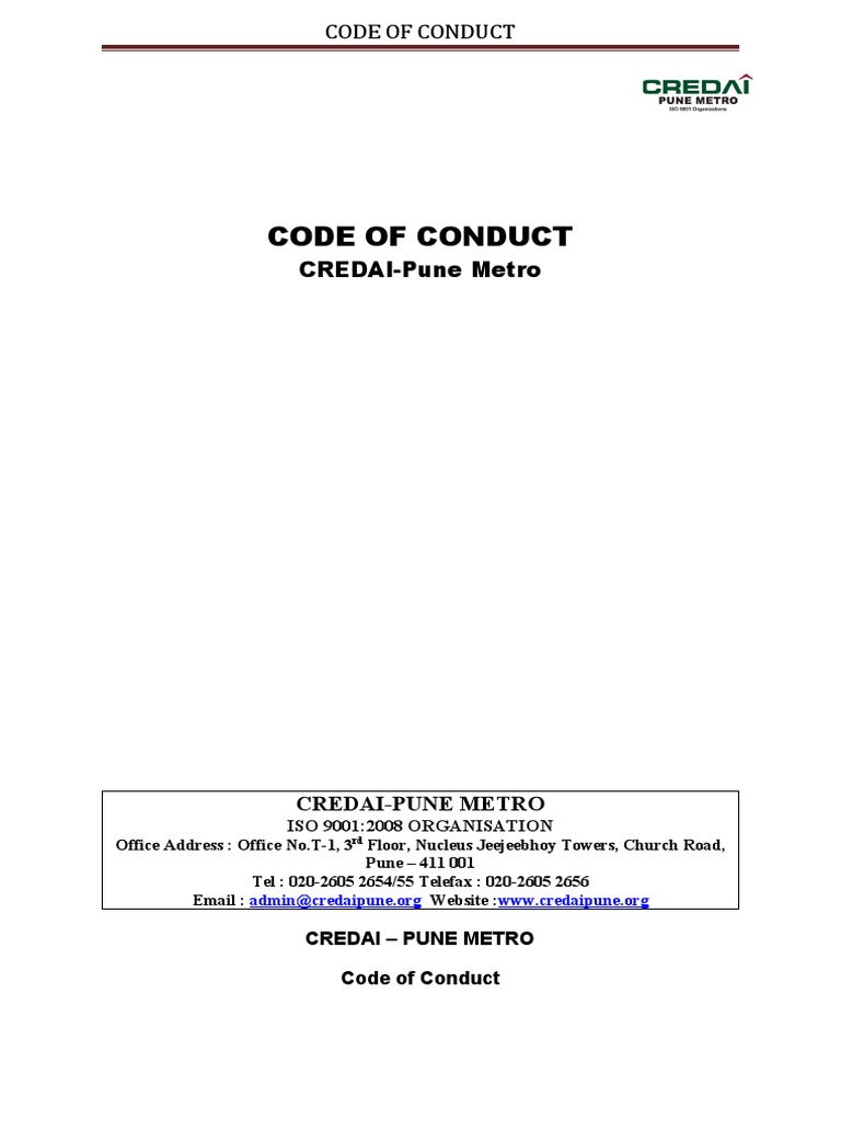 CREDAI Pune Metro Code of Conduct | PDF | Mediation | Taxes