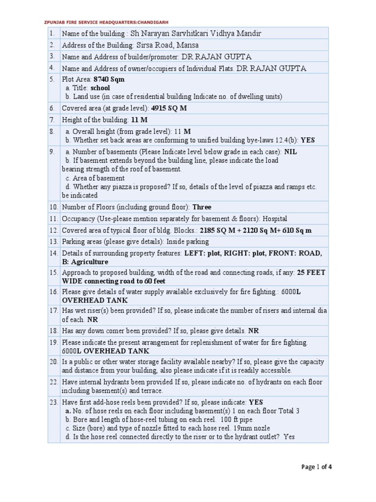 Fire Noc Owner Checklist | PDF | Elevator | Pump