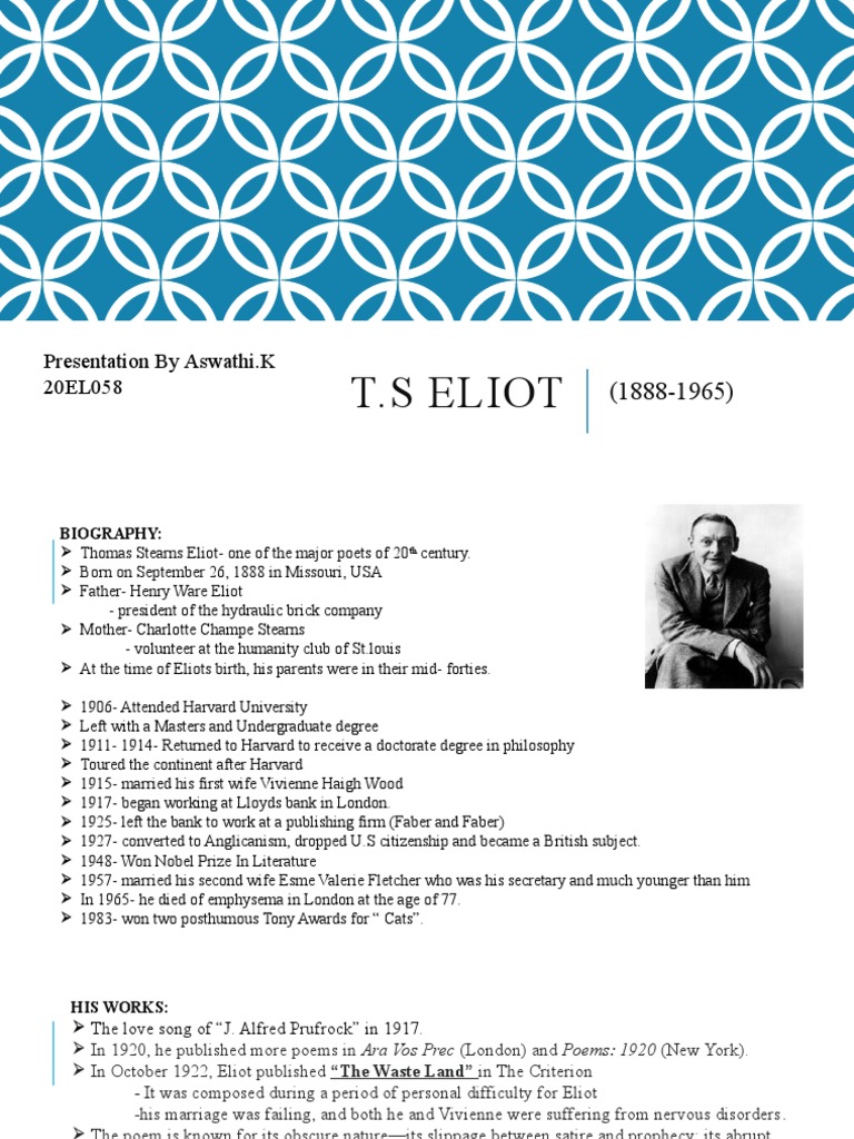 T.S Eliot (1888 - 1965) | PDF | T. S. Eliot | Poetry