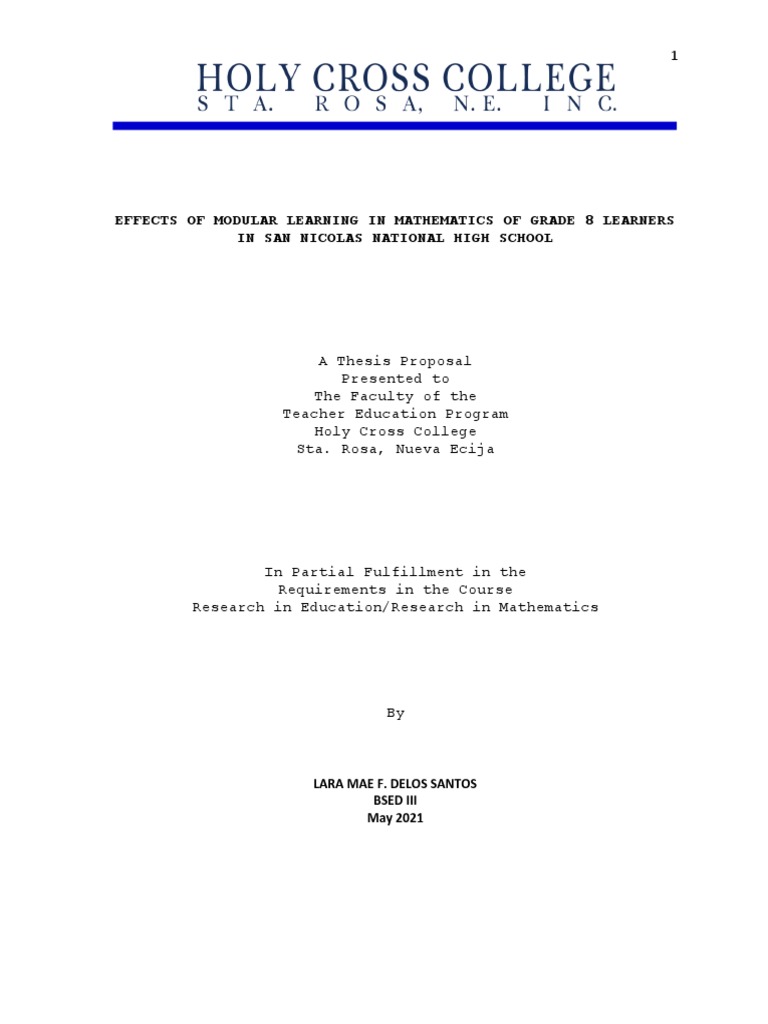 Effects of Modular Learning in Mathematics of Grade 8 Learners in San ...