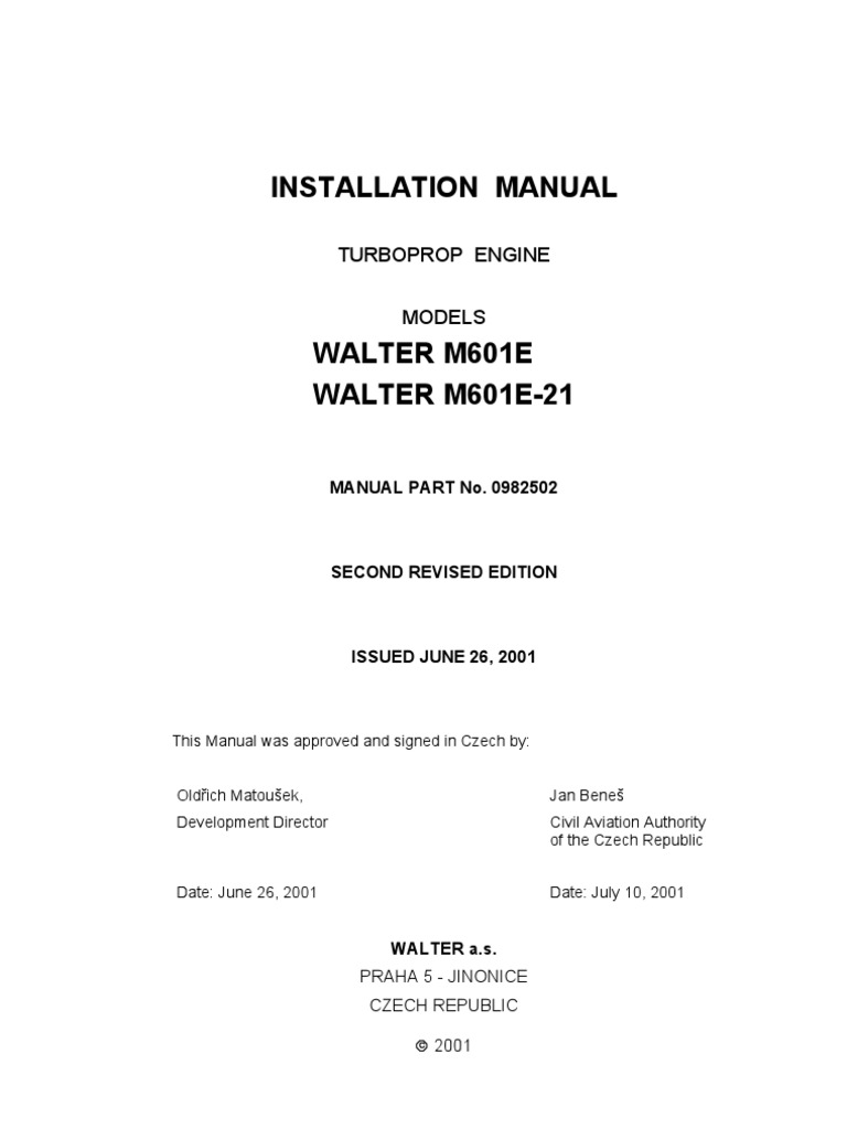 Installation Manual Walter M601e, M601e-21 | PDF | Jet Engine | Gas ...