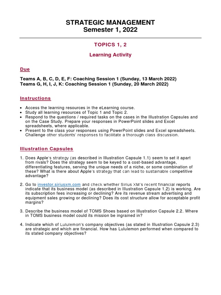 SM 2022 S1 Topic 1 and 2 Learning Activity | PDF | Business Model ...