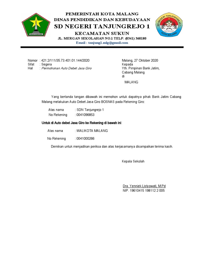 Surat Permohonan Auto Debet TJ1 | PDF