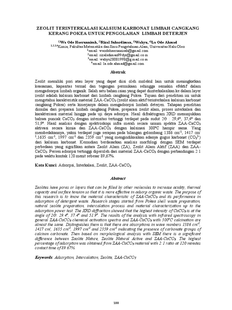 Zeolit Terinterkalasi Kalsium Karbonat Limbah Cangkang Kerang Pokea ...