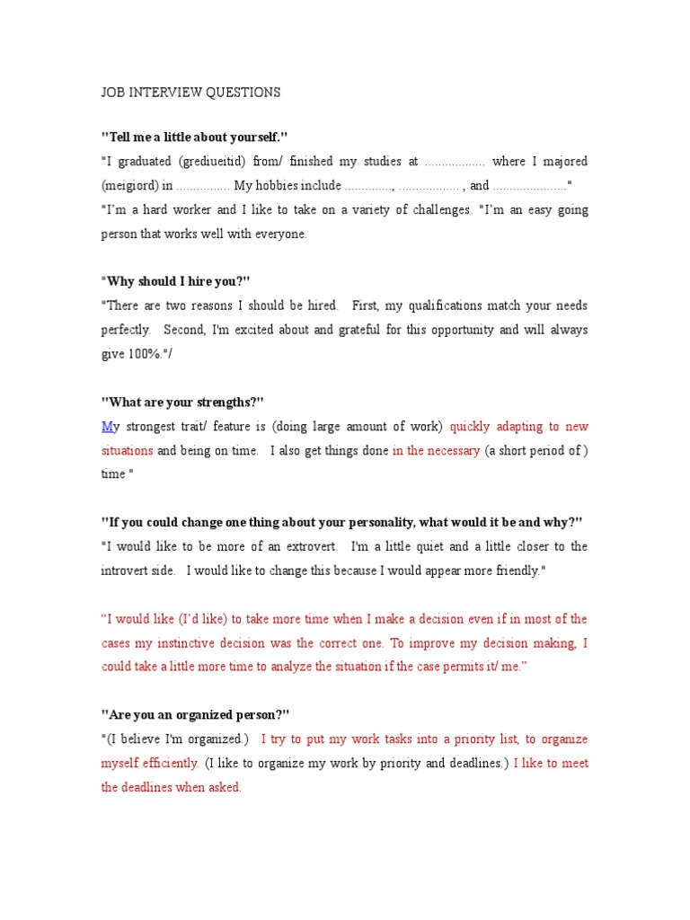 Job Interview Questions | PDF | Job Interview | Extraversion And Introversion