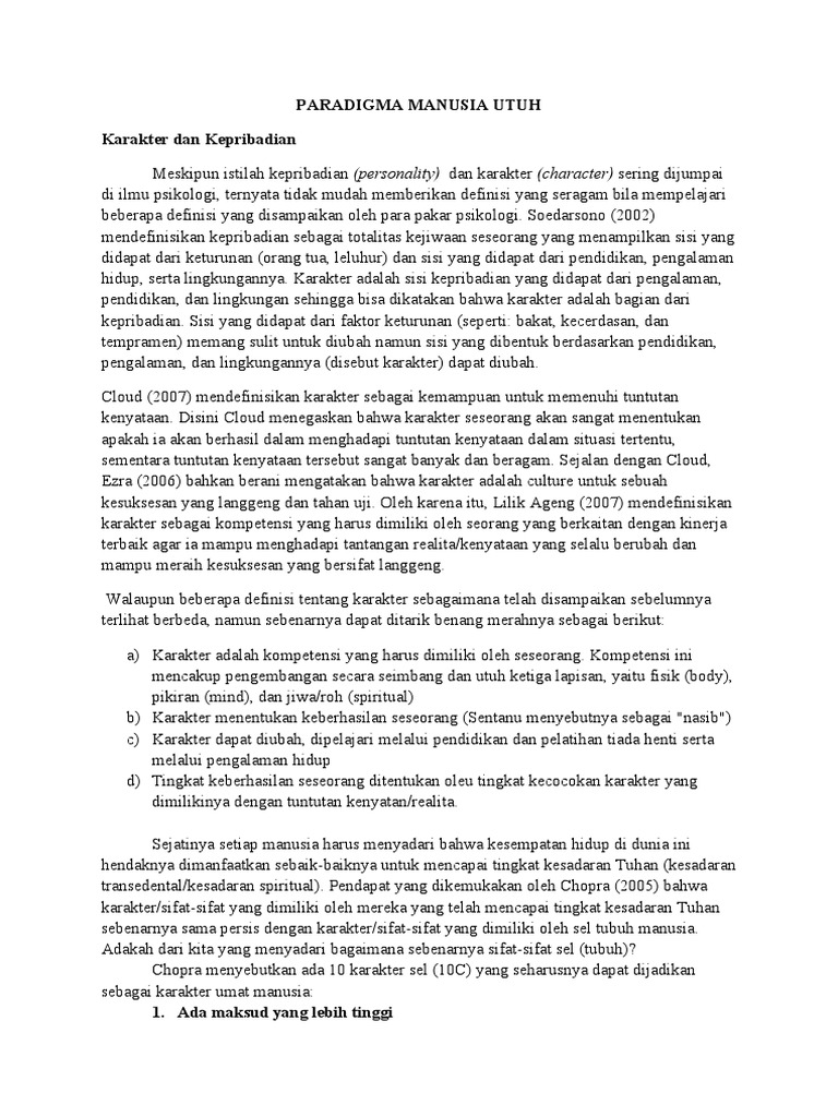 Paradigma Manusia Utuh dan Karakter | PDF | Filsafat | Pengembangan Diri
