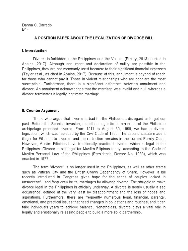 A Position Paper About The Legalization of Divorce Bill | PDF | Divorce ...