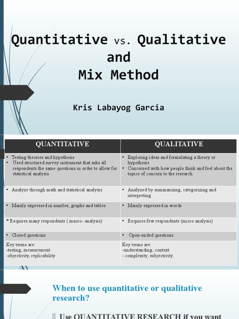 Qualitative vs. Quantitative and Mixed | PDF | Qualitative Research ...