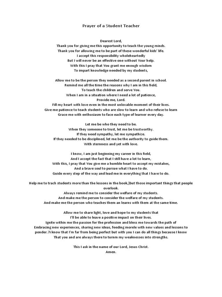 Prayer for New Student Teachers | PDF | Prayer | Teachers