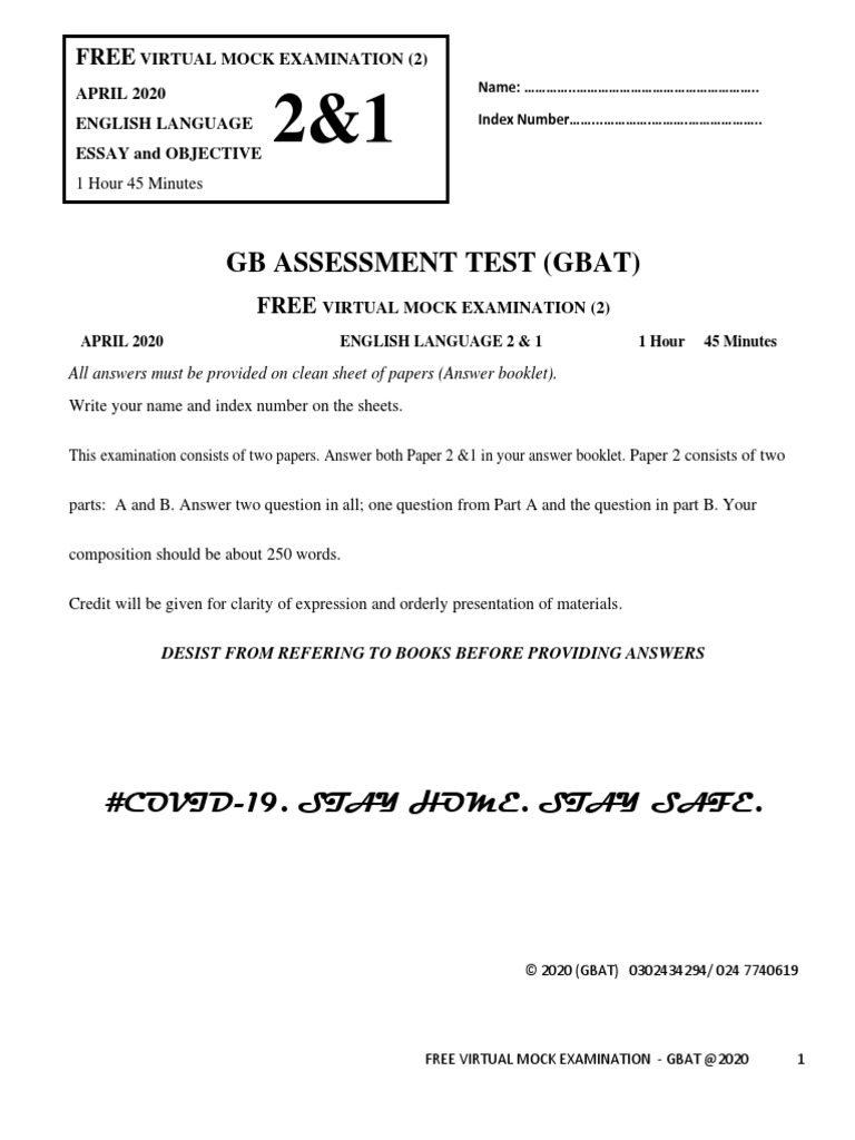 GB Assessment Test (Gbat) : Virtual Mock Examination (2) APRIL 2020 ...