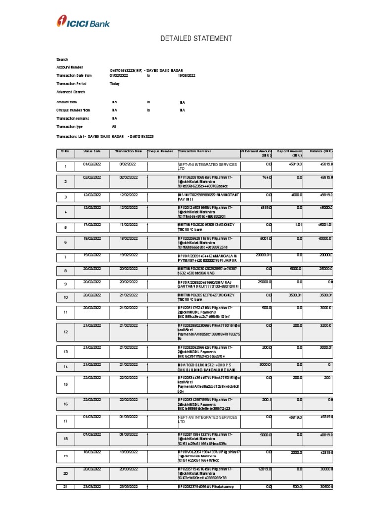 Detailed Statement: Neft-Ani Integrated Services LTD | PDF | Payments ...