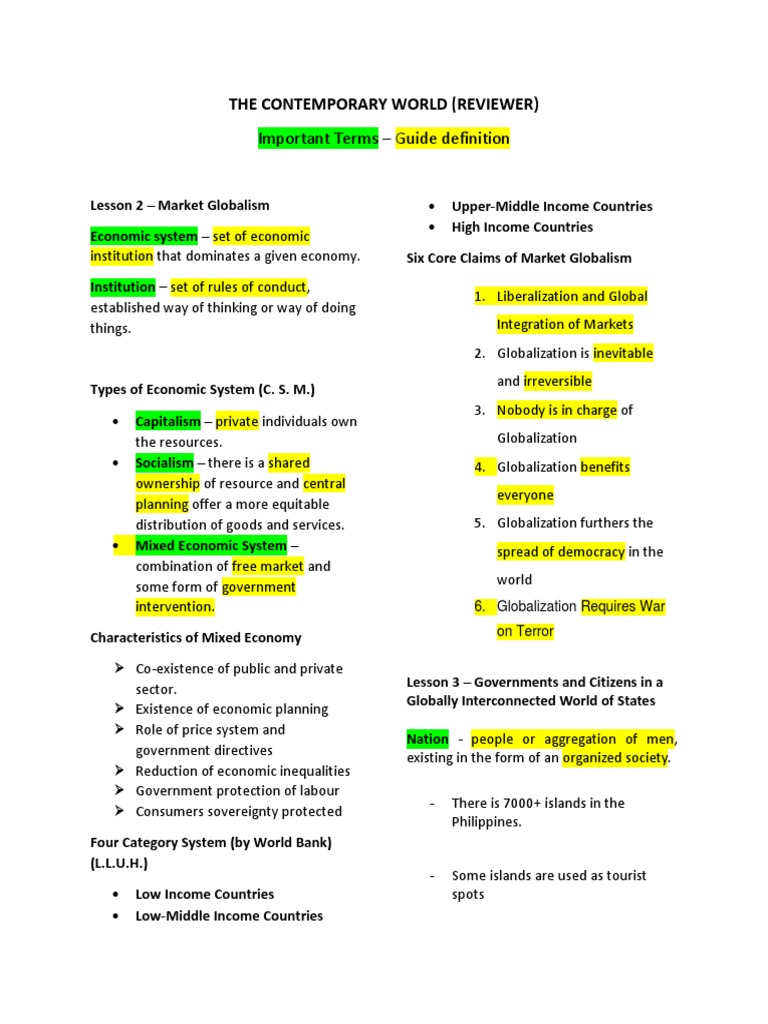 The Contemporary World (Reviewer) : Important Terms - Guide Definition ...