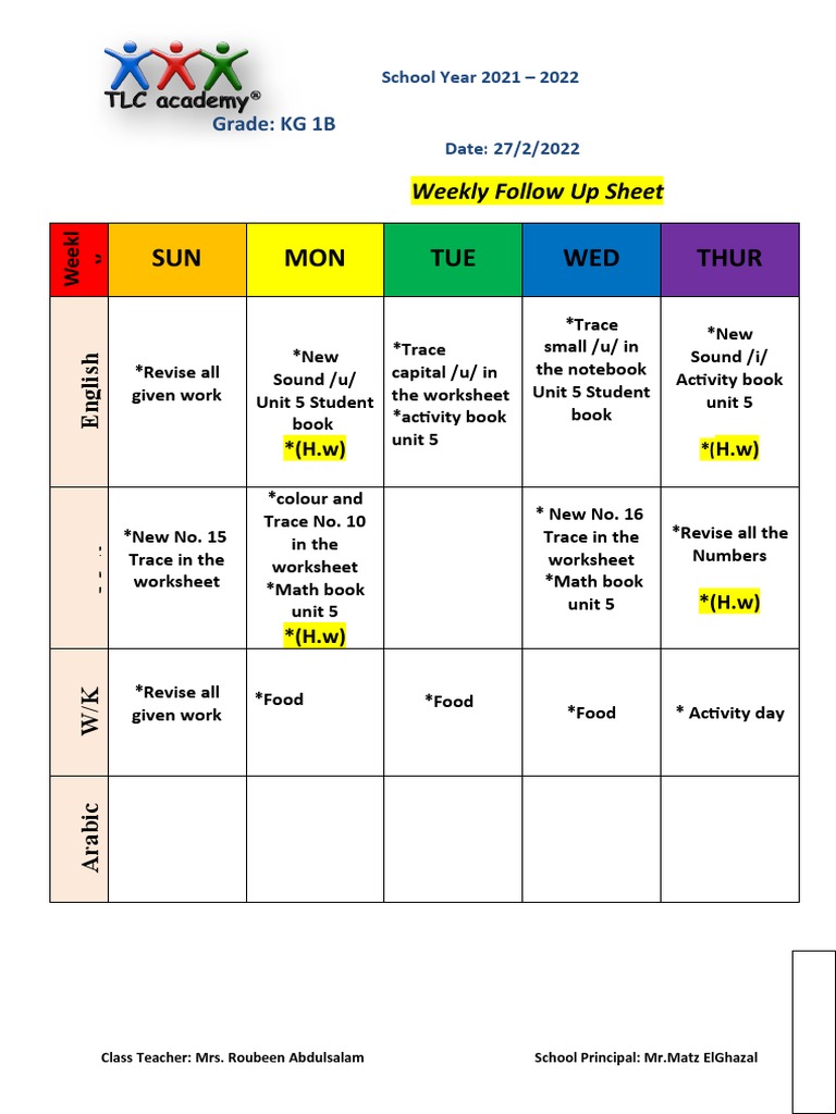 SUN MON TUE WED Thur: Weekly Follow Up Sheet | PDF