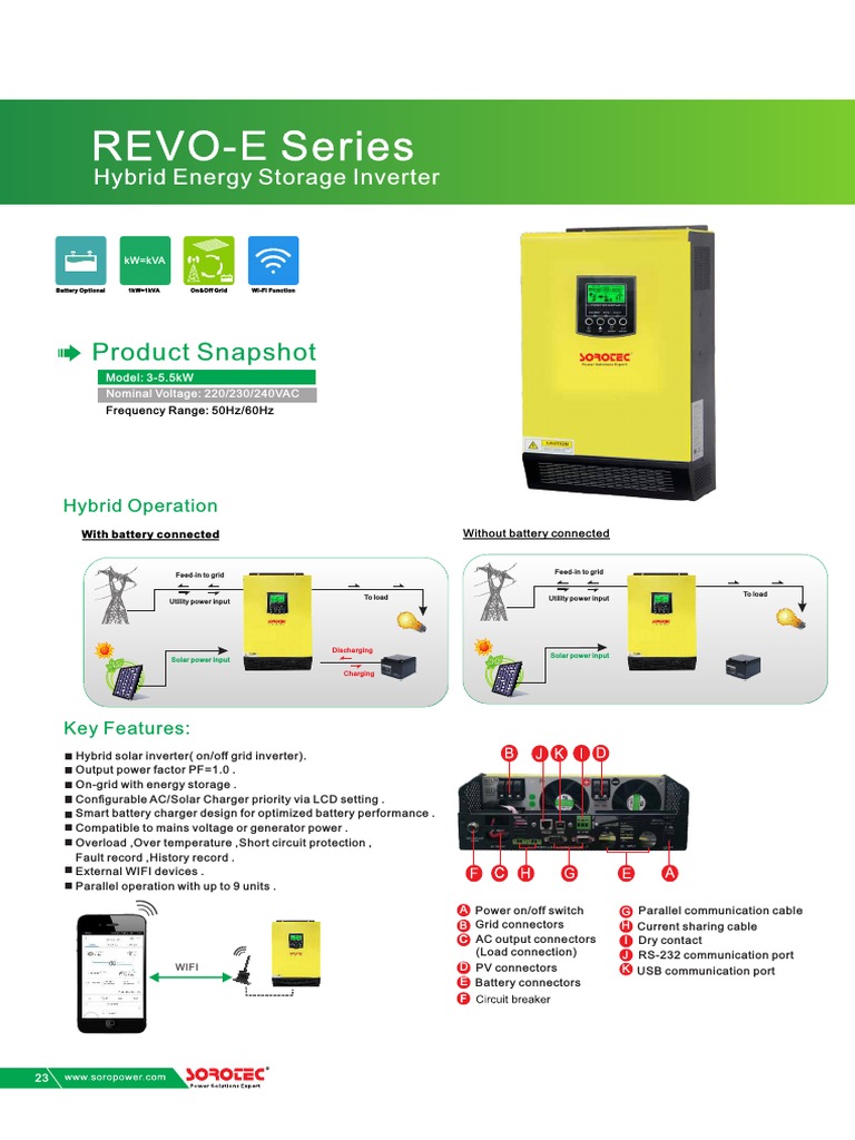 Revo E 5.5kW Solar Inverter Data Sheet | PDF | Power Inverter | Battery ...
