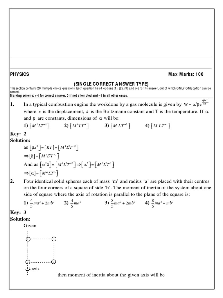 Physics Max Marks: 100 (Single Correct Answer Type) : MLT MLT MLT MLT ...
