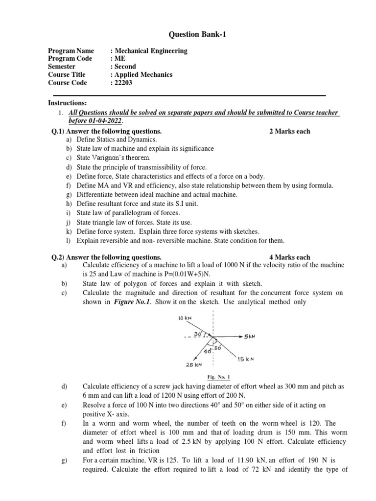 22203-AME Question Bank-1 | PDF | Force | Machines