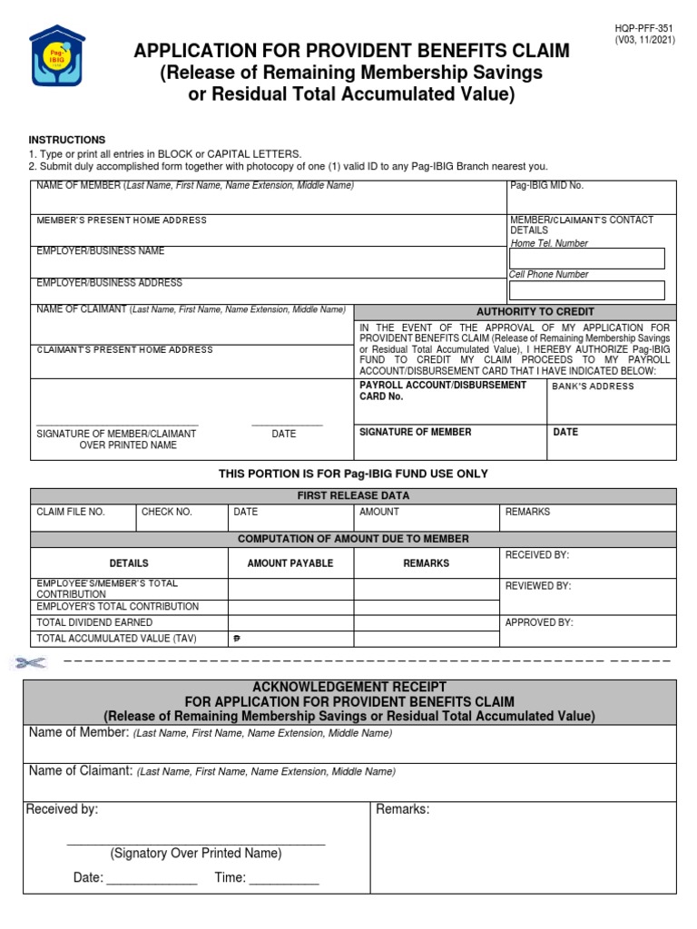 PFF351 ApplicationProvidentBenefitsClaimRTAV V03 | PDF