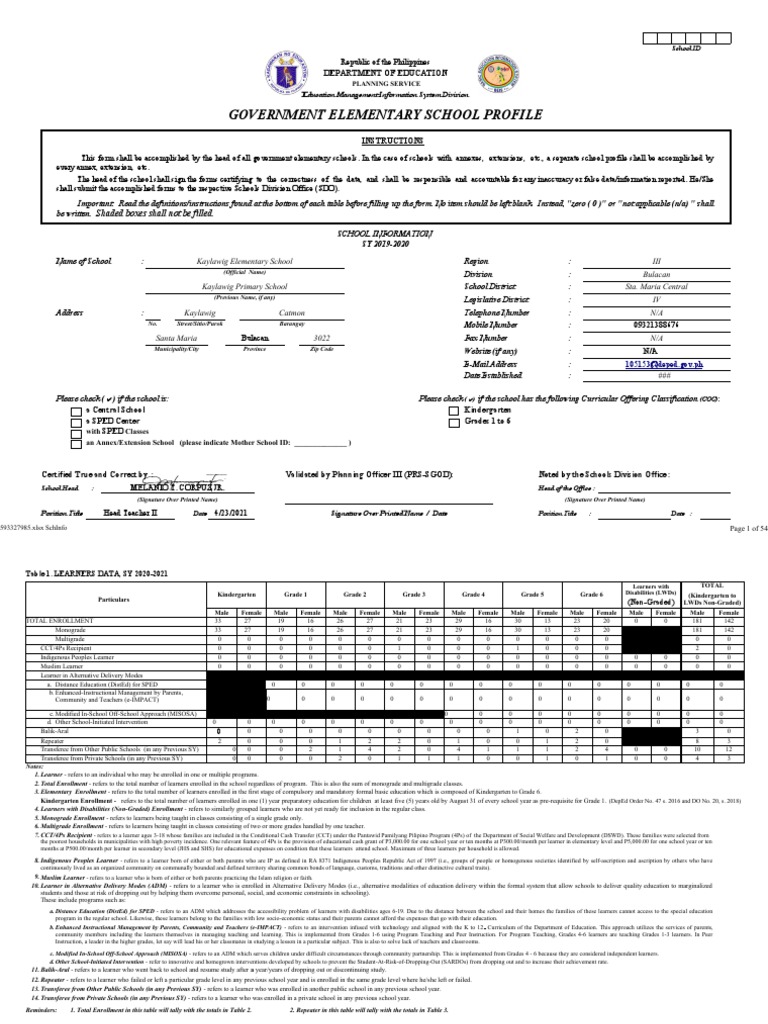 Government Elementary School Profile: Department of Education | PDF ...