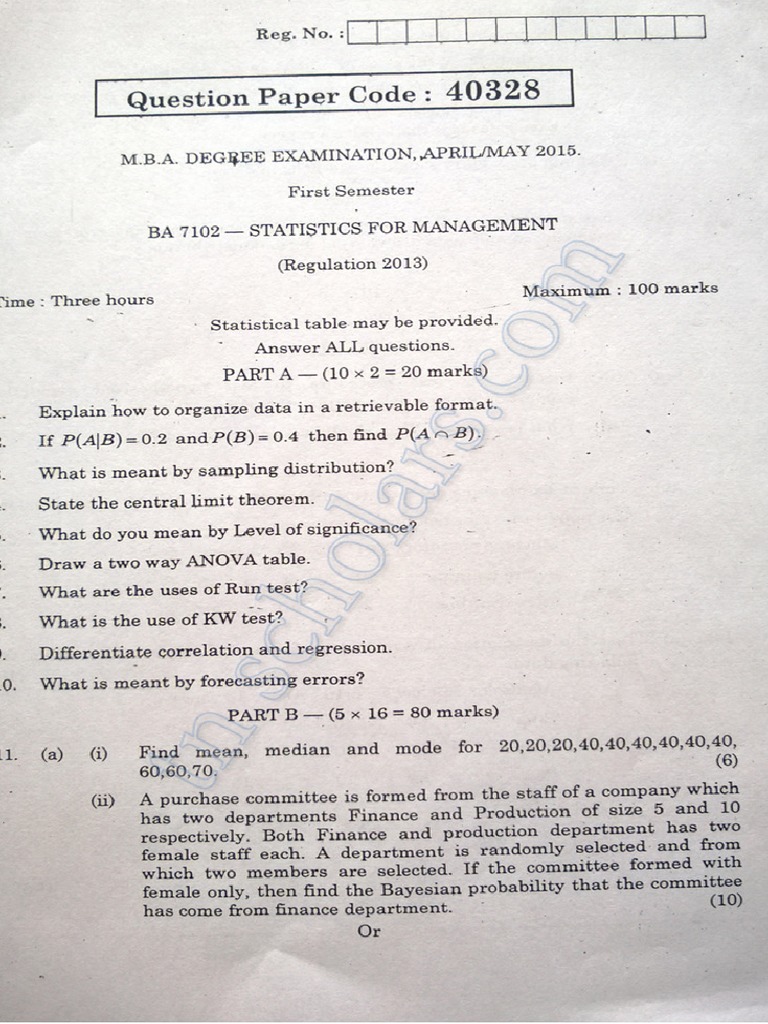 Statistics For Management Question Paper | PDF