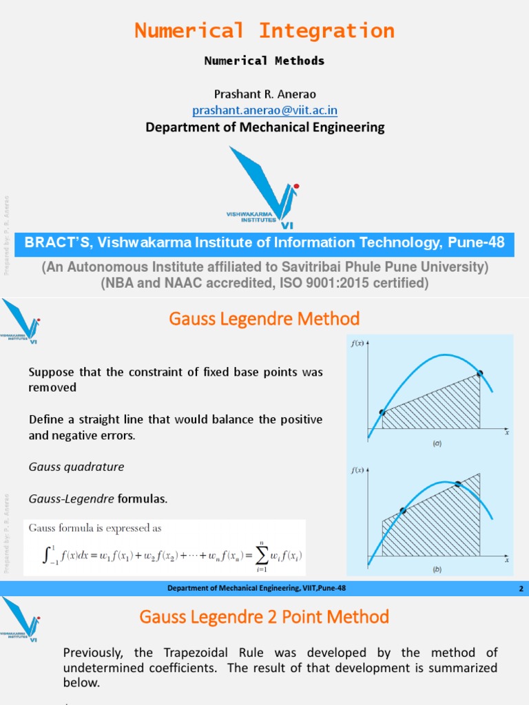 Numerical Integration Using Gauss Legendre Methods: Derivation of the Two-Point and Three-Point ...