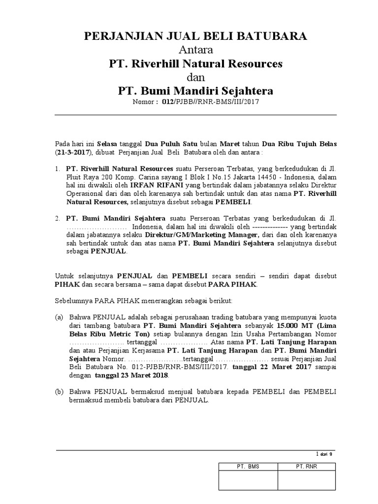 Kontrak Coal RNR Bms | PDF