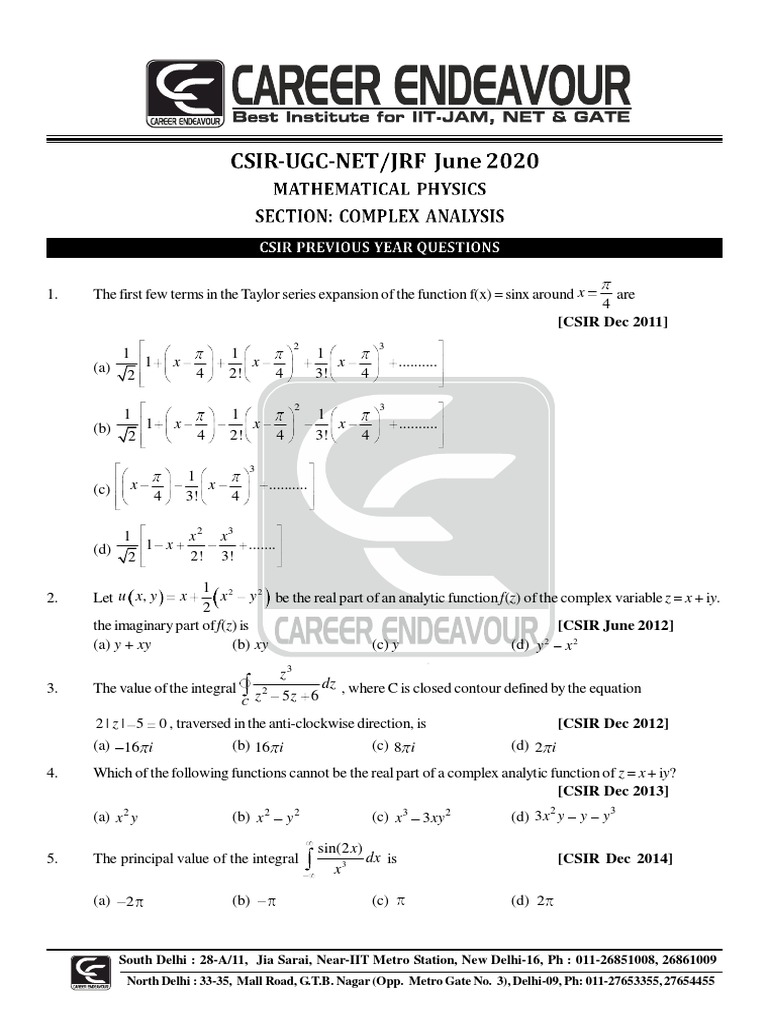 Complex Analysis Previous Years Questions | PDF | Complex Analysis ...