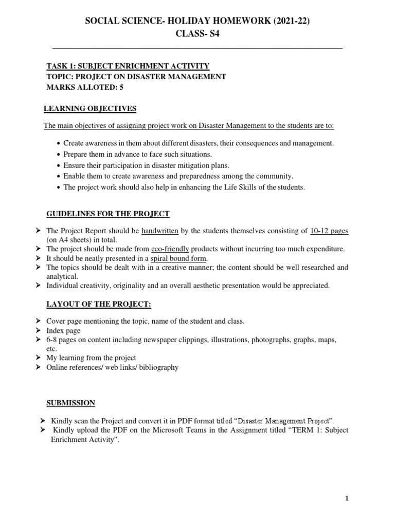 S4 Social Science Holiday HW 2021-2022 | PDF | Emergency Management ...