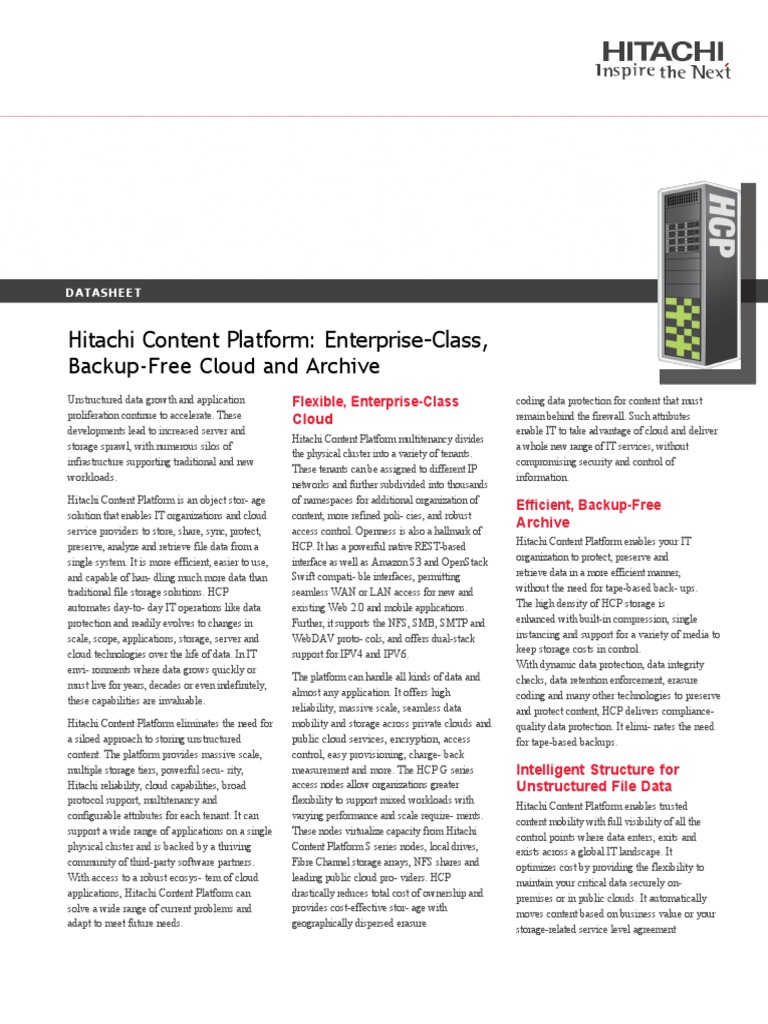 Hitachi Content Platform: Enterprise-Class, Backup-Free Cloud and ...