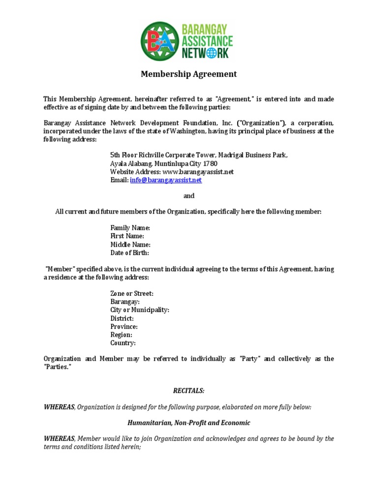 Membership Agreement | Download Free PDF | Arbitration | Indemnity
