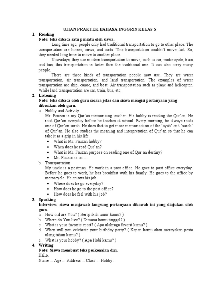 Ujian Praktek Bahasa Inggris Kelas 6 | PDF | Islamic Texts | Medieval Arabic Texts