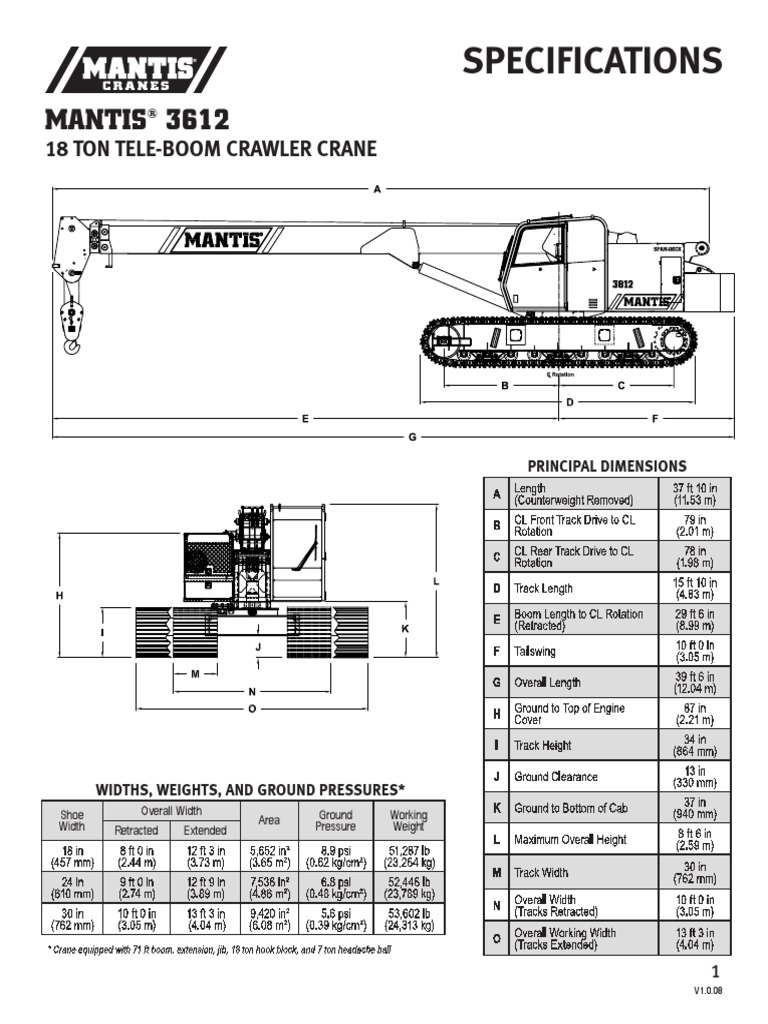 Specifications: Mantis 3612 | PDF | Crane (Machine) | Manufactured Goods