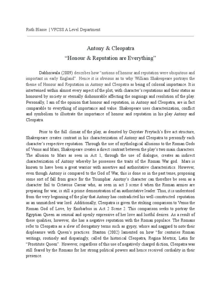 CAPE Literatures in English: Shakespeare's Antony & Cleopatra Essay ...