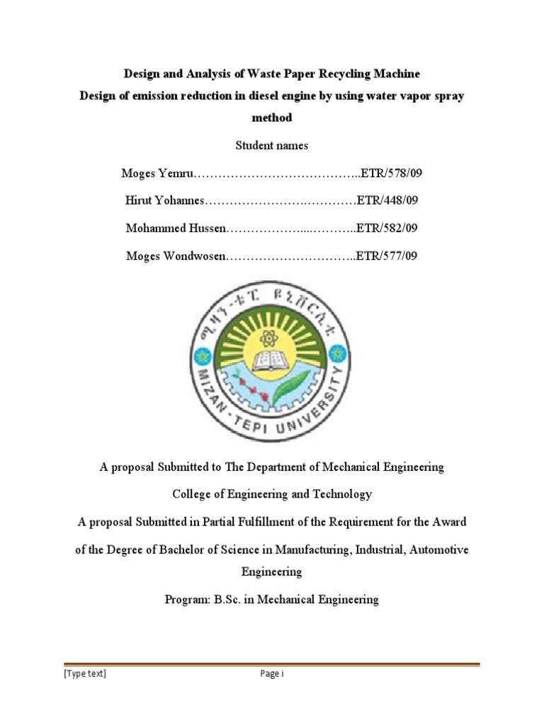 Waste Paper Recycling Machine Design | PDF | Paper | Waste