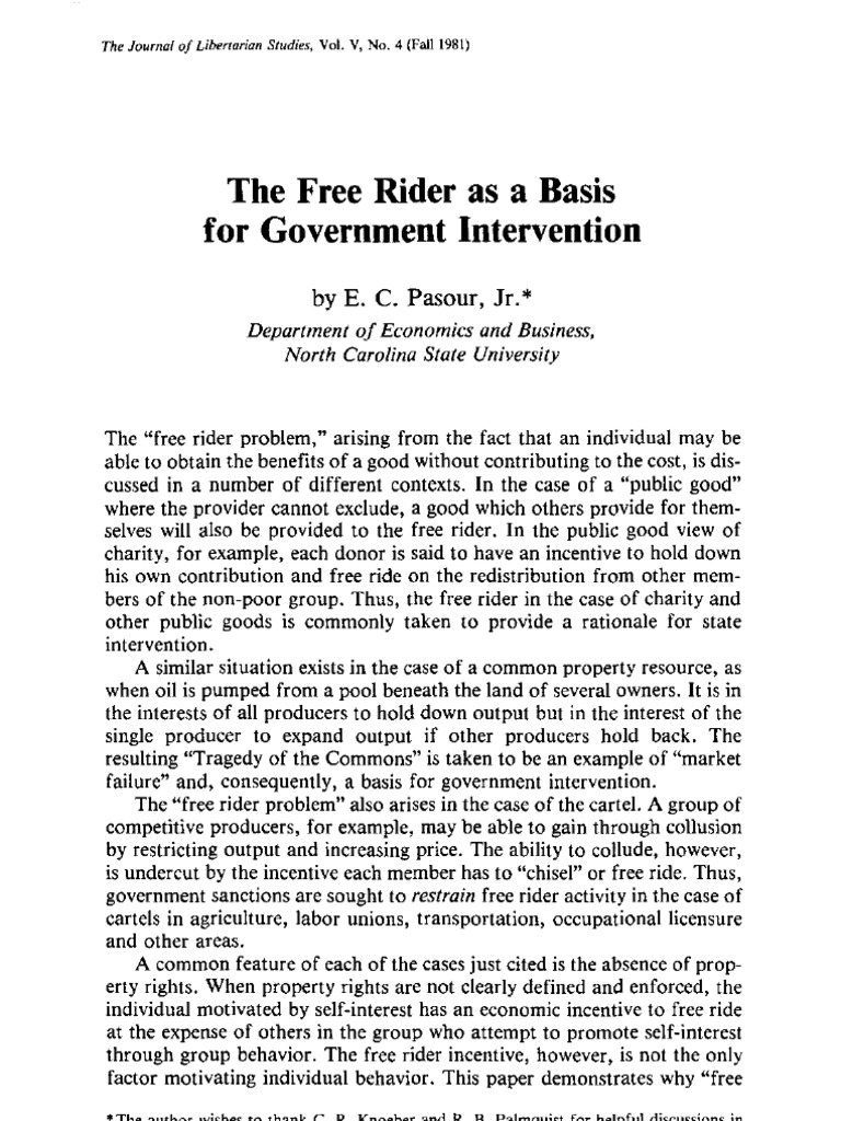 Free Rider | PDF | Public Good | Externality